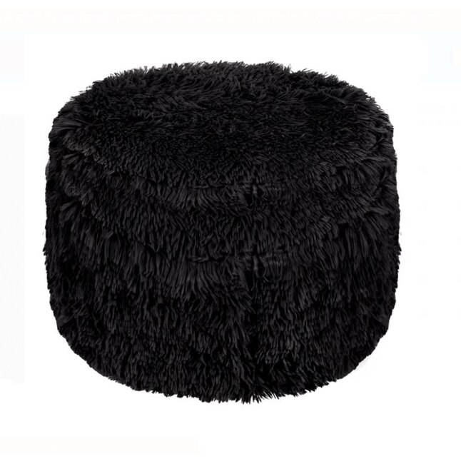 Scaun taburet gonflabil din puf, cu blana neagra, Ø38x20cm, 100 kg ...