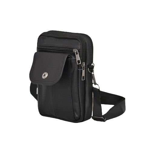 Geanta barbati, Piele naturala, 14/19/4 cm, negru - eMAG.ro