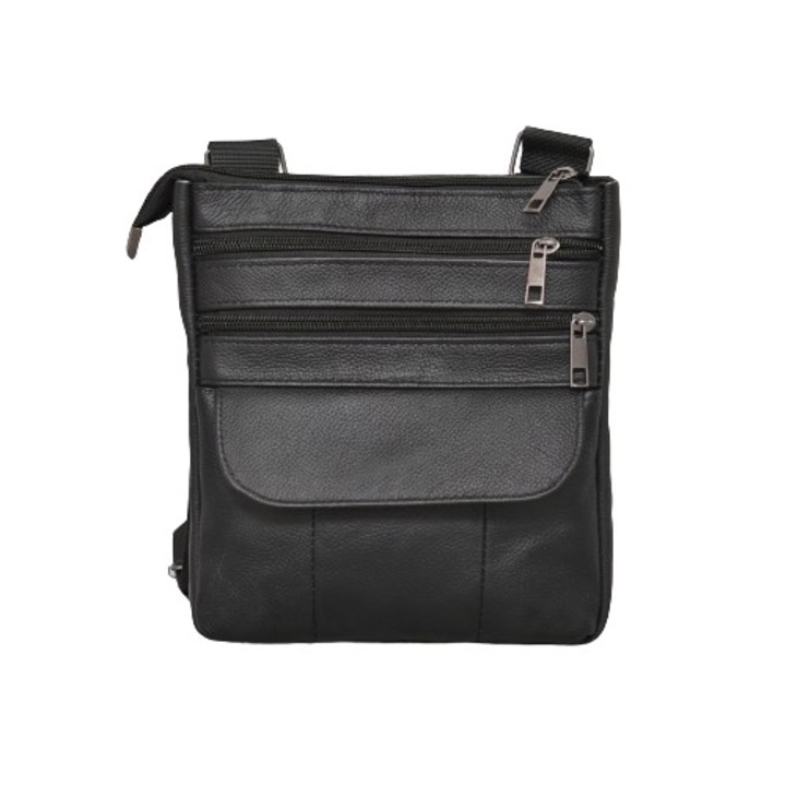 Geanta barbati, Piele naturala, 20x22x3 cm, Negru - eMAG.ro