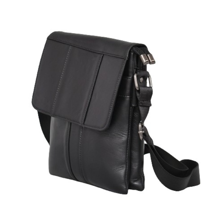 Geanta barbati, Piele naturala, 19x24x4 cm, negru - eMAG.ro