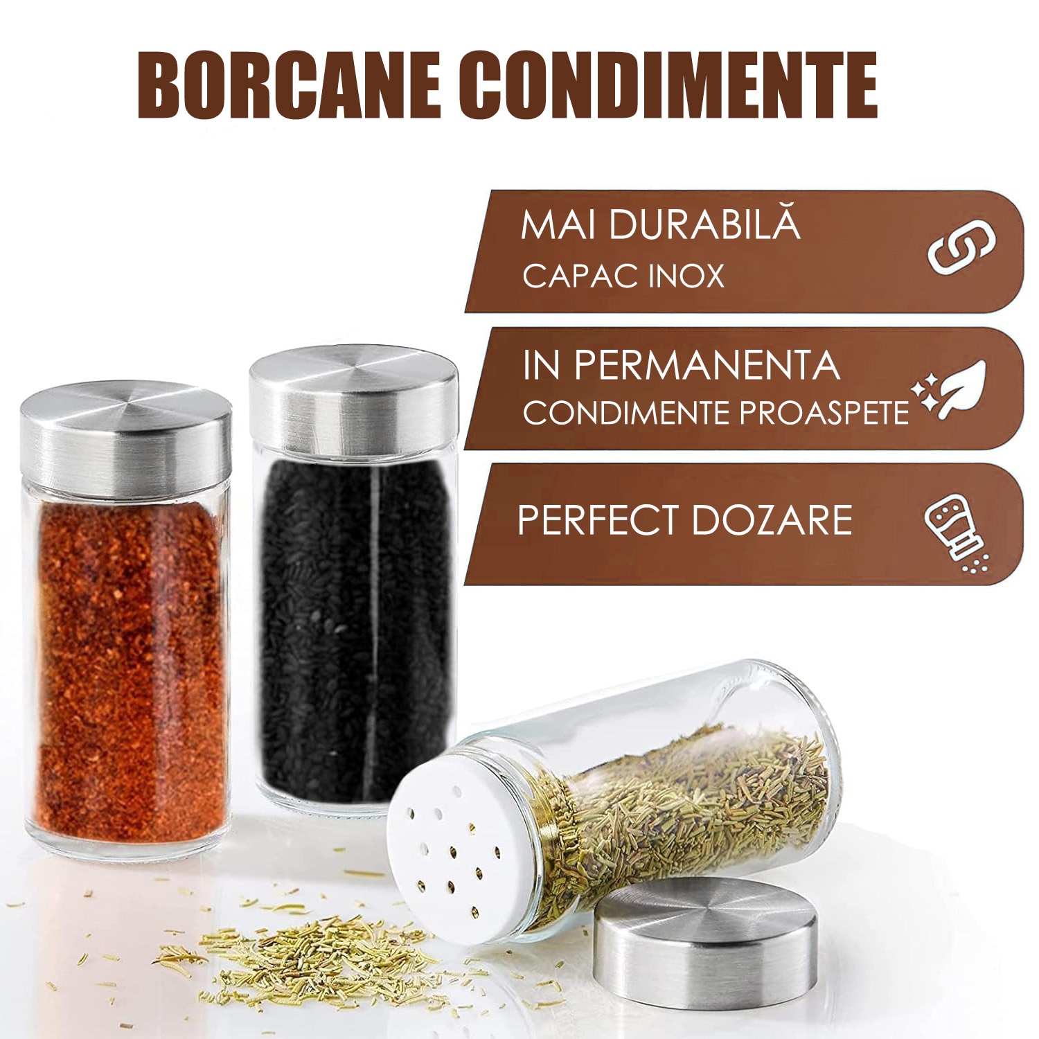 Set 12 Recipiente pentru Condimente cu Suport, 100ML, BYONDSELF ...