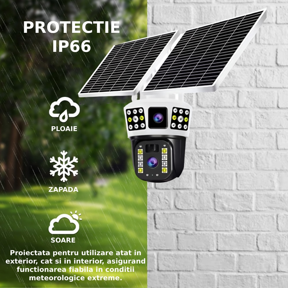 Camera de supraveghere CLAUSTEEL 2in1 cu vedere tripla, Panou Solar ...
