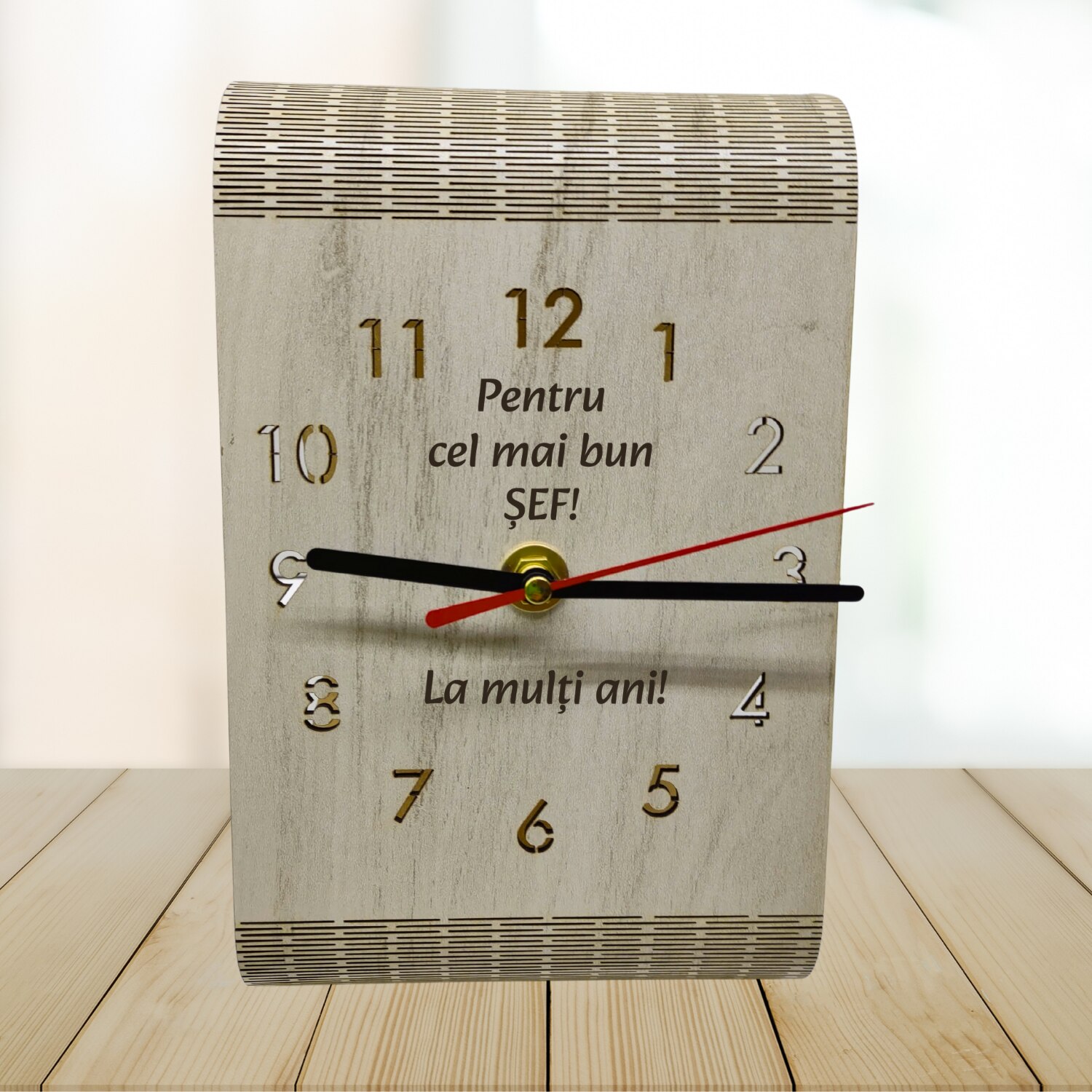 Ceas de birou din lemn personalizat -Pentru cel mai bun Sef! La multi ...