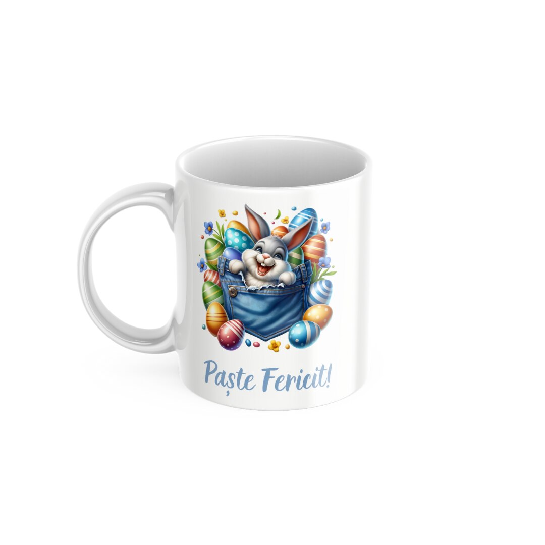 Cana Personalizata - Model Iepure de Paste in blugi - 330ml, Ceramica ...