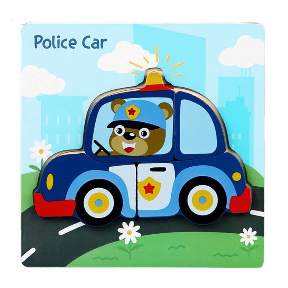 Puzzle Incastru din lemn cu piese groase, Masina de politie, limba ...