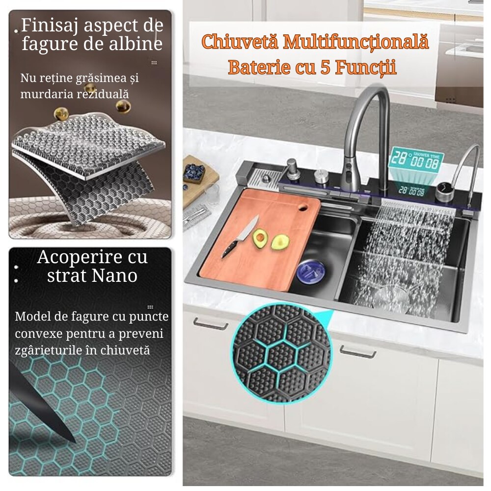 Set chiuveta bucatarie, Milmatt, multifunctionala, cu afisaj led ...