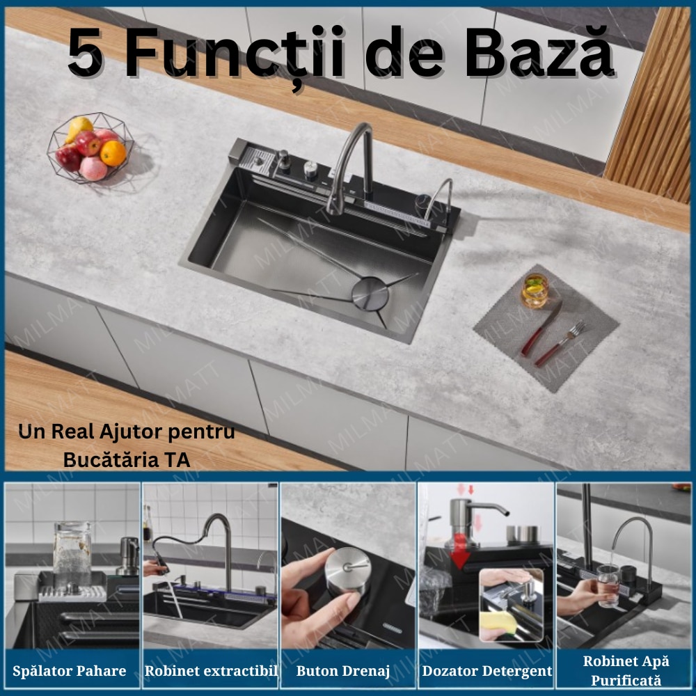 Set chiuveta bucatarie, Milmatt, Originala, multifunctionala, cu afisaj ...