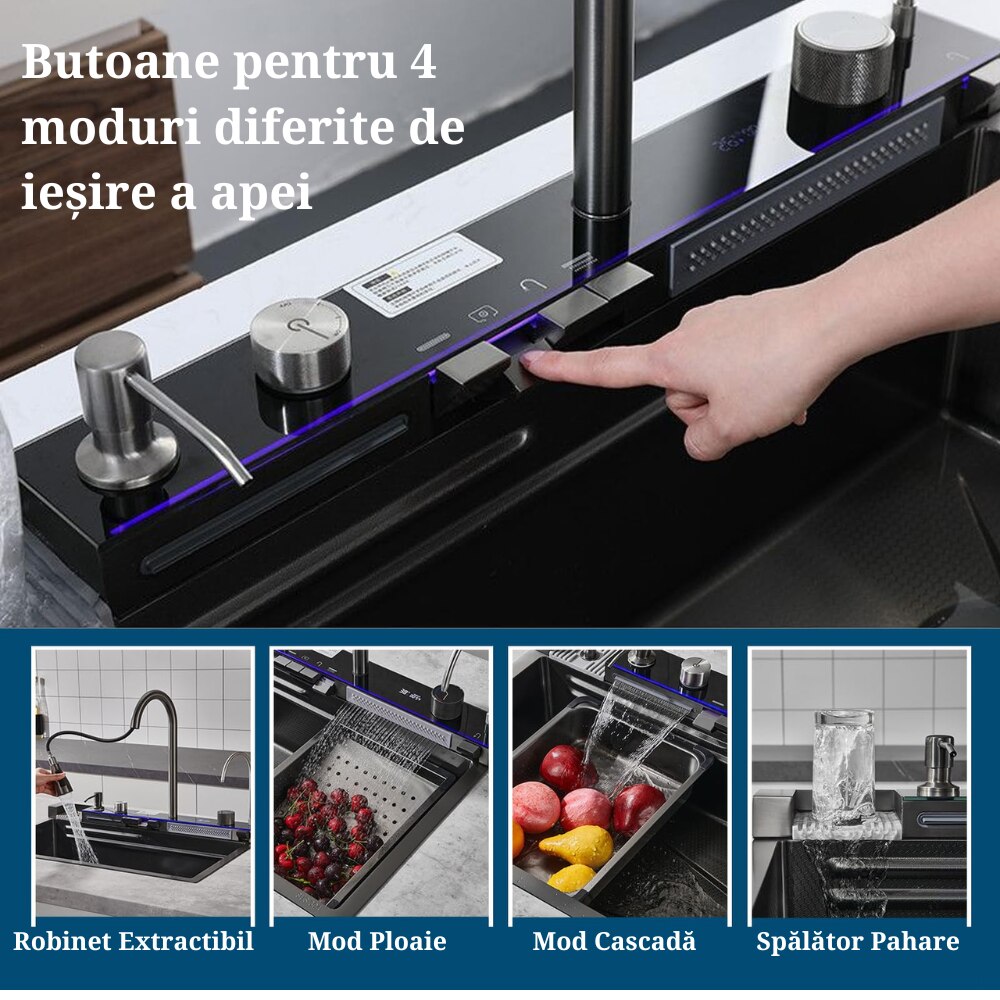 Set chiuveta bucatarie, Milmatt, multifunctionala, cu afisaj led ...