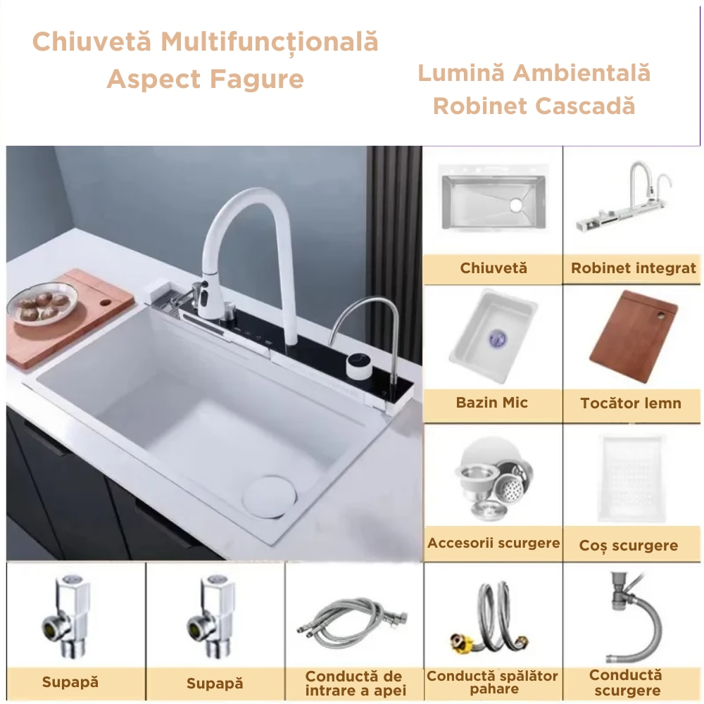 Set chiuveta bucatarie, Milmatt, multifunctionala, cu afisaj led ...