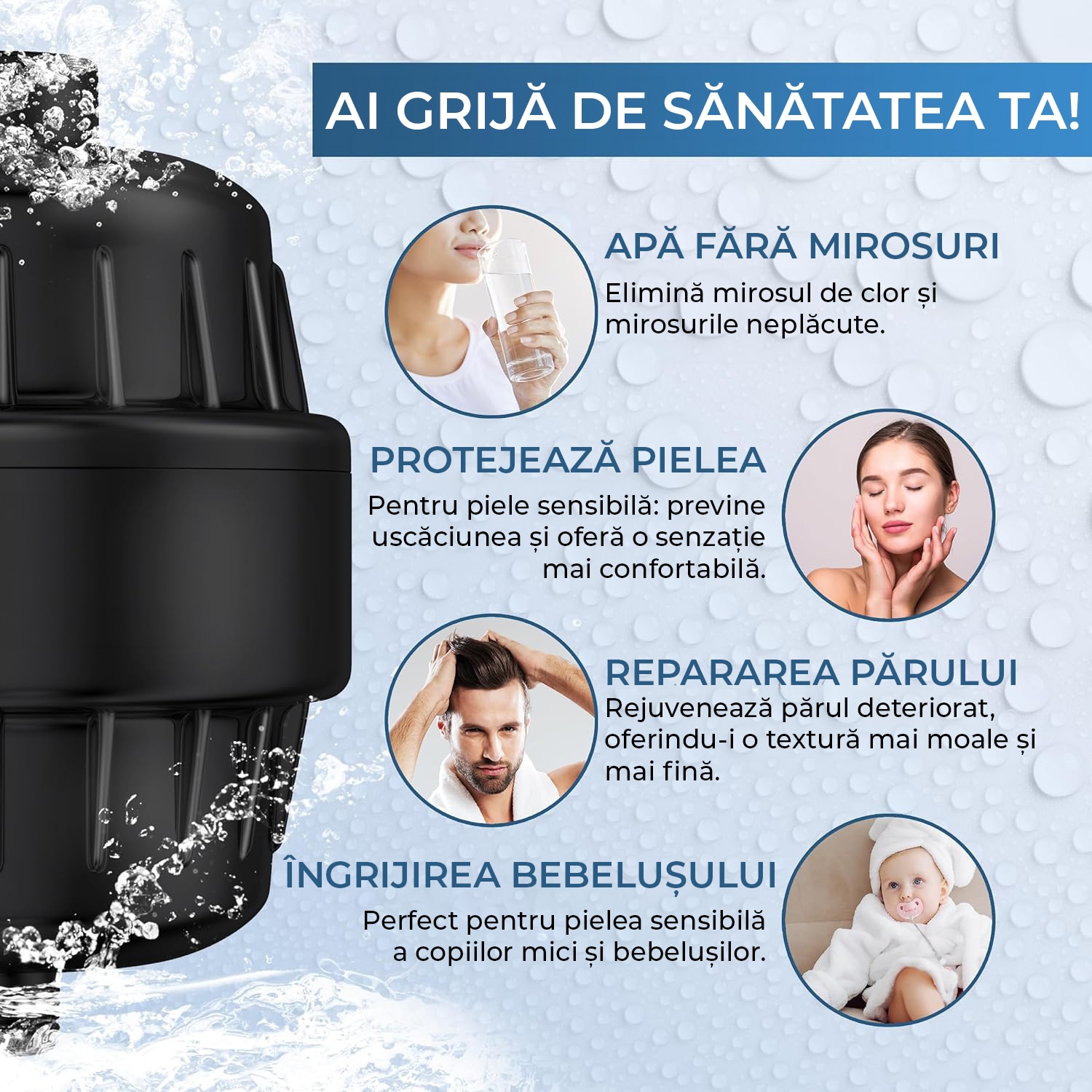 Filtru de apa premium Elindor® pentru para de dus cu 20 stagii de ...