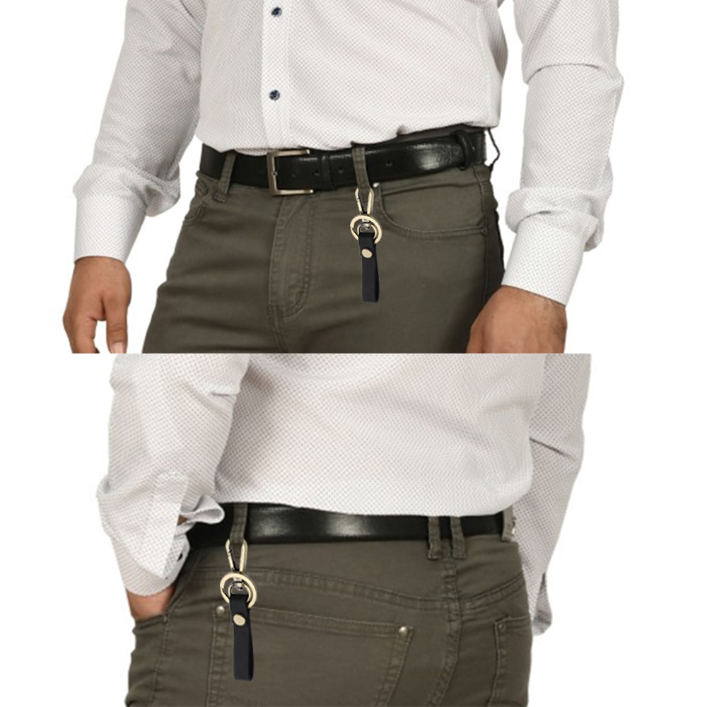 Breloc chei, din piele naturala, cu carabina si inel pentru chei ...