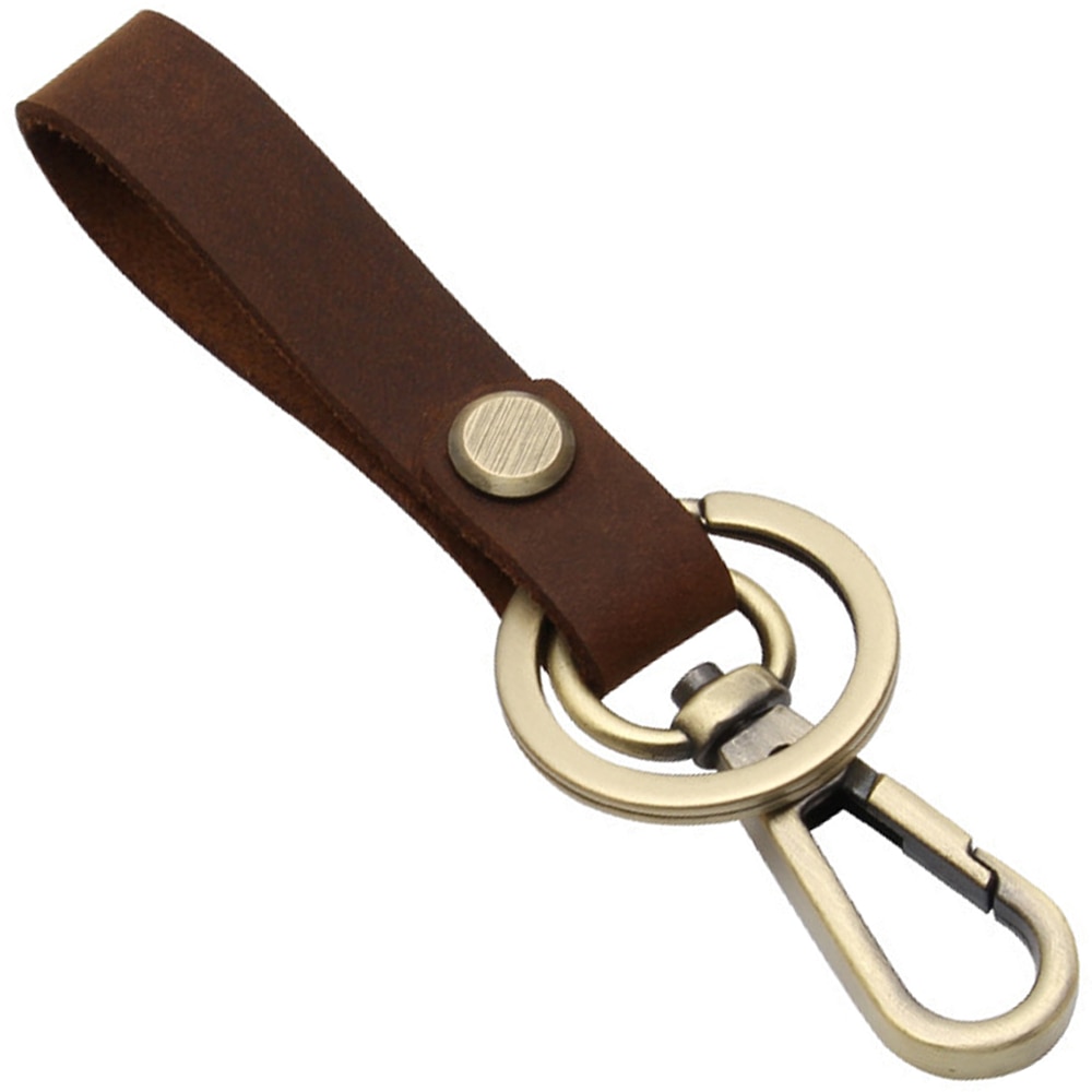Breloc chei, din piele naturala, cu carabina si inel pentru chei ...