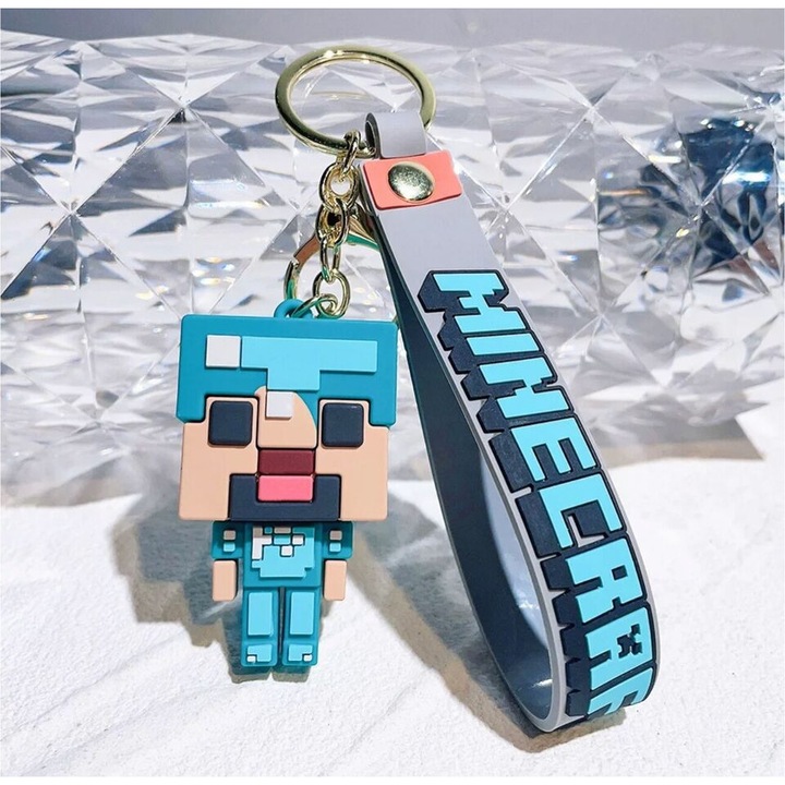 Breloc pentru Chei, Ghiozdan, Geanta, Penar, model Diamond Armor Steve ...