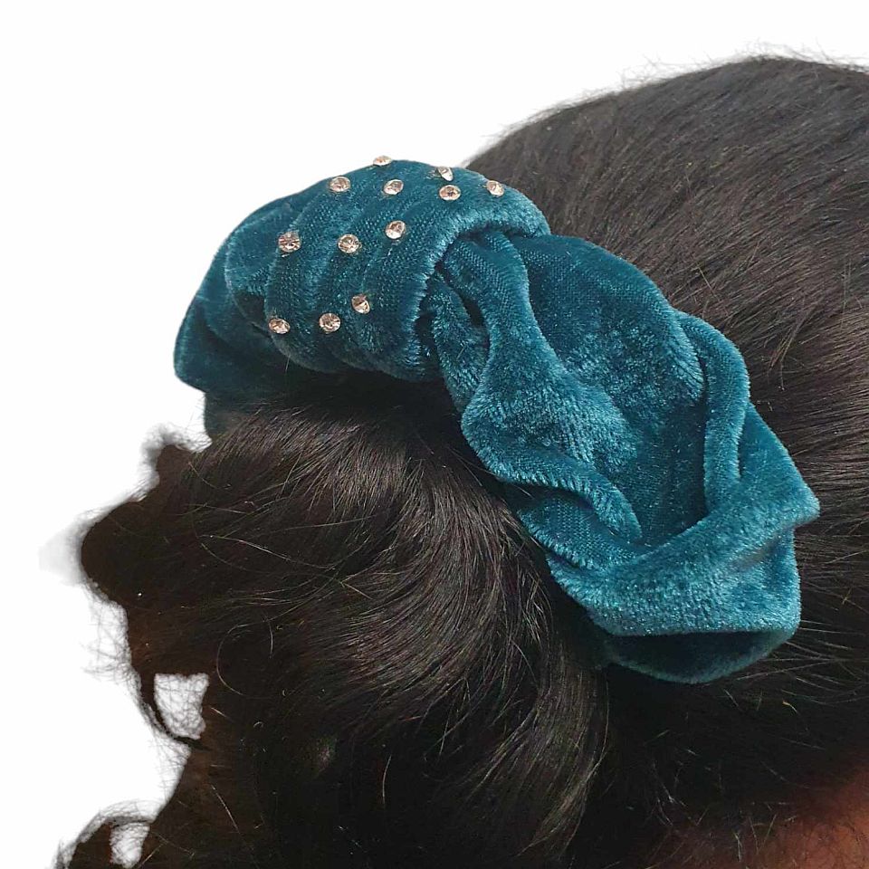 Elastic de par tip scrunchie, catifea, turcoaz - eMAG.ro