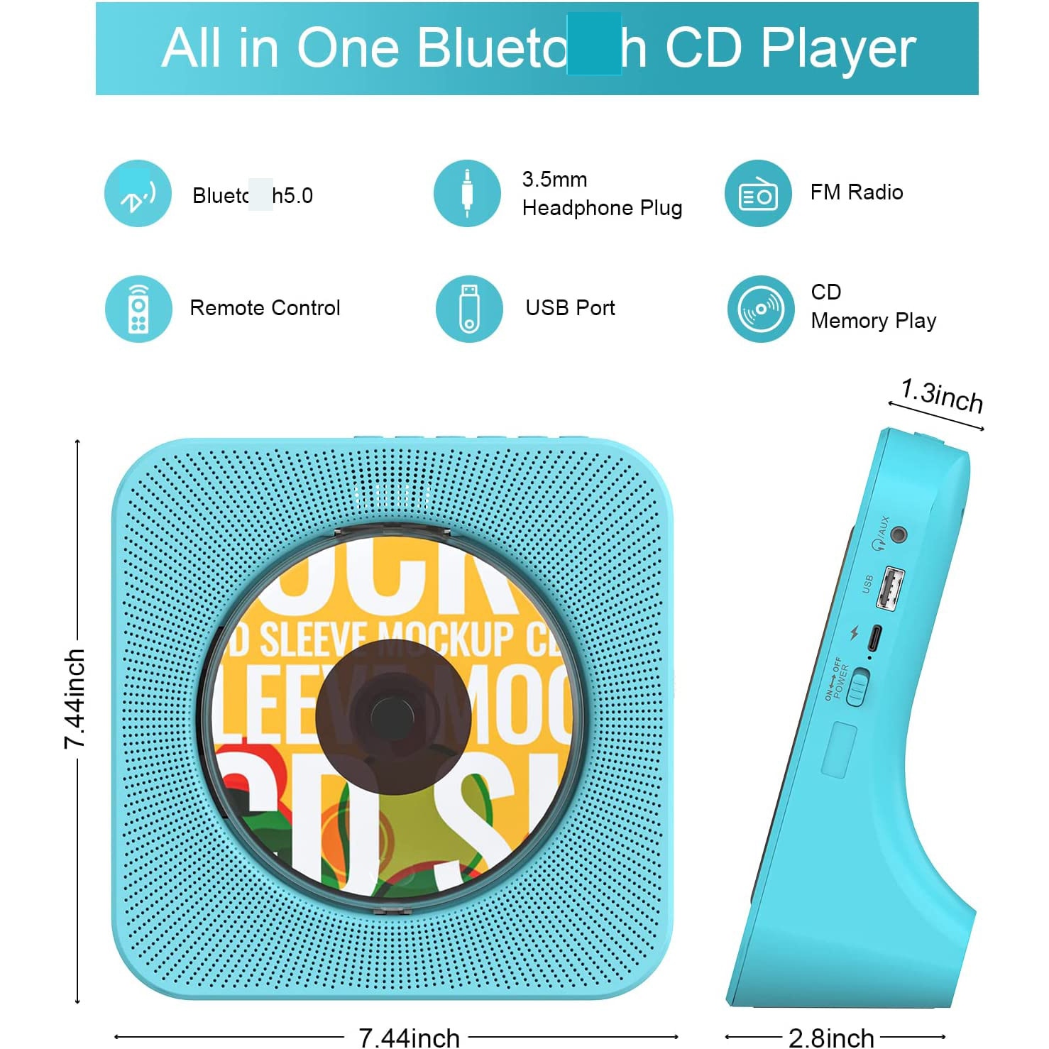 CD player portabil CD Player FM Radio Desktop BTH cu telecomanda cu ...