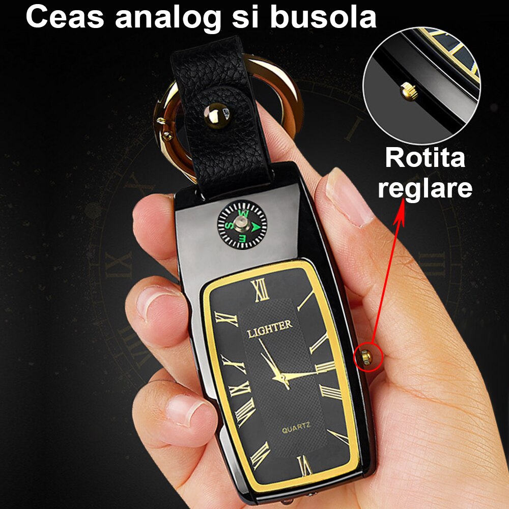 Bricheta electrica, 5 in 1, cu ceas quartz, lanterna, breloc, busola ...