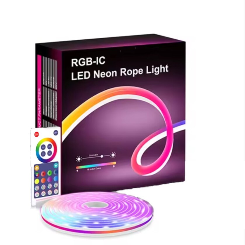 Banda LED Neon RGBIC, Aplicatie Smart Tuya si Telecomanda, IP68 ...