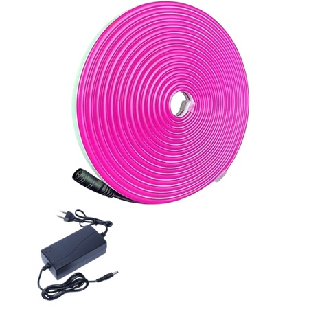 Banda Neon cu Led Roz, Interior/Exterior, Rezistenta la Apa, Adaptor ...
