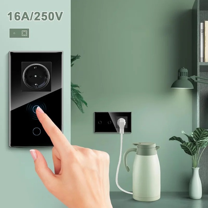 Intrerupator touch si Priza, Rama sticla securizata, iUni 2Y, LED ...