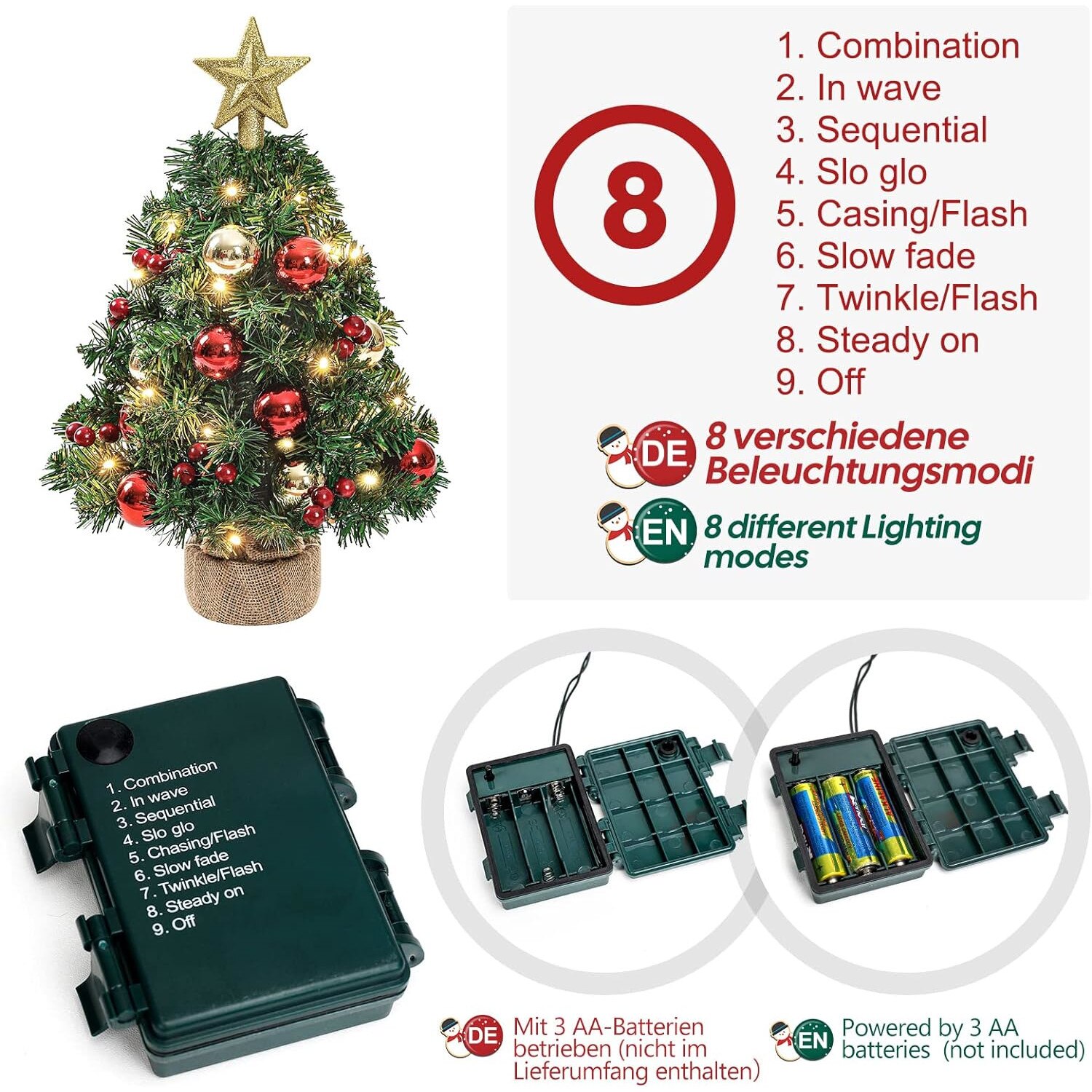 Brad artificial de Craciun in miniatura, Yorbay, decorat cu globuri ...