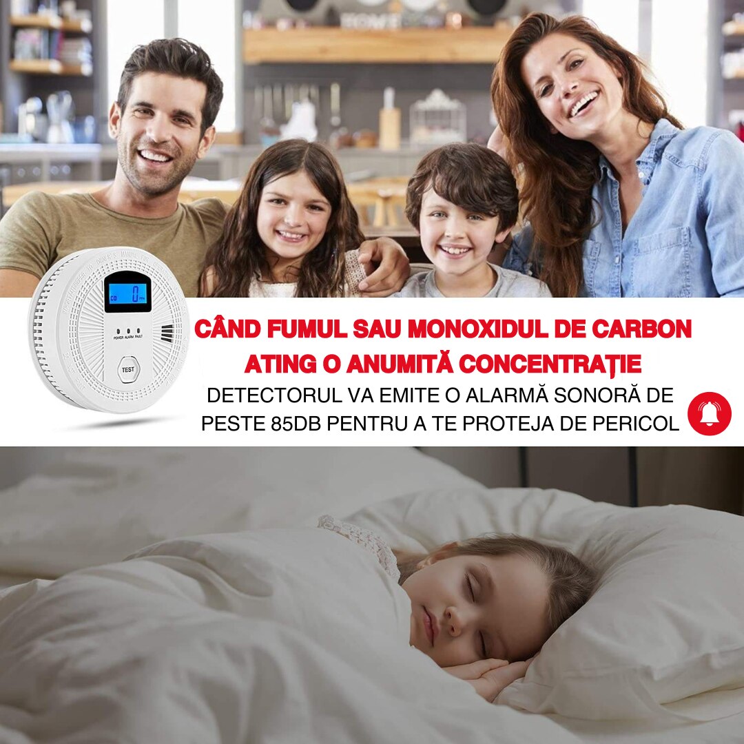 Detector 2 in 1 Monoxid de Carbon si Fum, Senzor dual, Display LCD ...