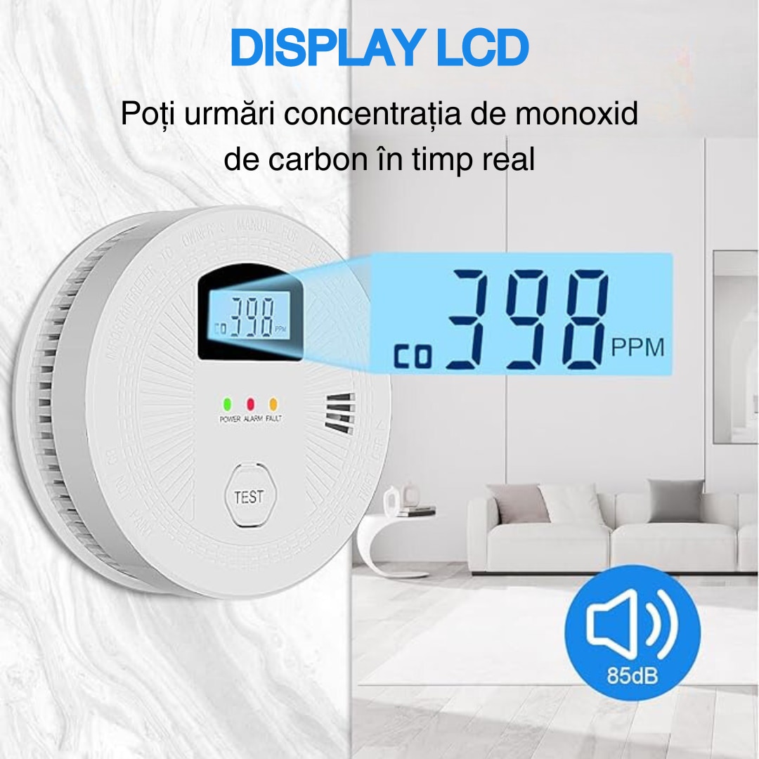 Detector 2 in 1 Monoxid de Carbon si Fum, Senzor dual, Display LCD ...