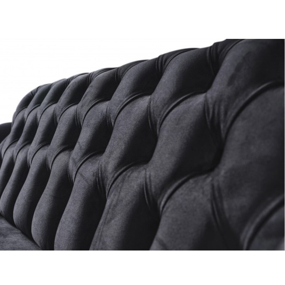 Set 2 Canapele Milano cu fotoliu, Catifea, Negru si Gri, 225 x 100 cm ...