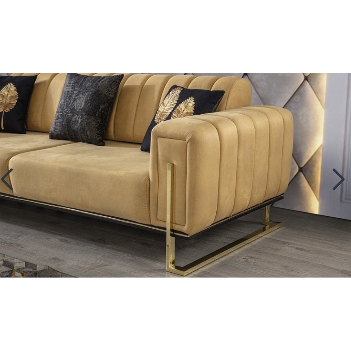 Set 2 Canapele Extensibile ATHENAcu fotoliu, Catifea, Galben si gri ...