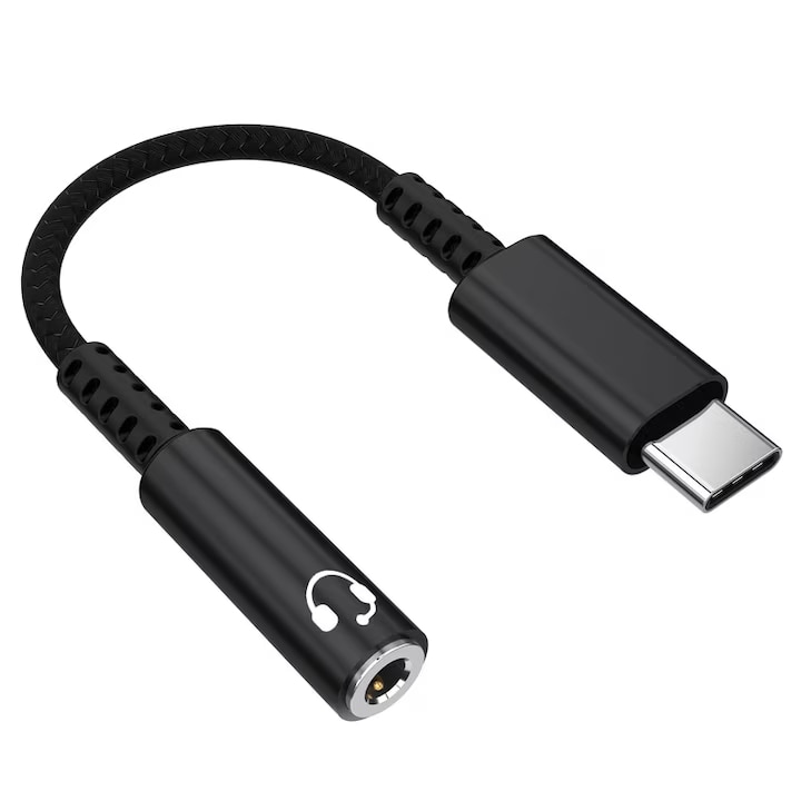 Adaptor audio pentru telefon, USB Type C - Jack 3.5 mm, Negru - eMAG.ro
