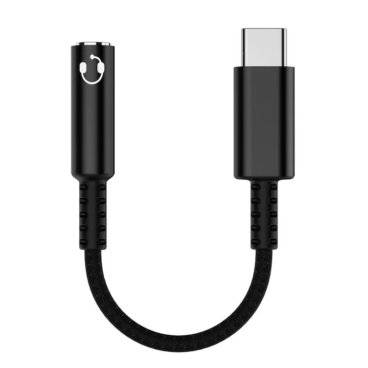 Adaptor audio pentru telefon, USB Type C - Jack 3.5 mm, Negru - eMAG.ro