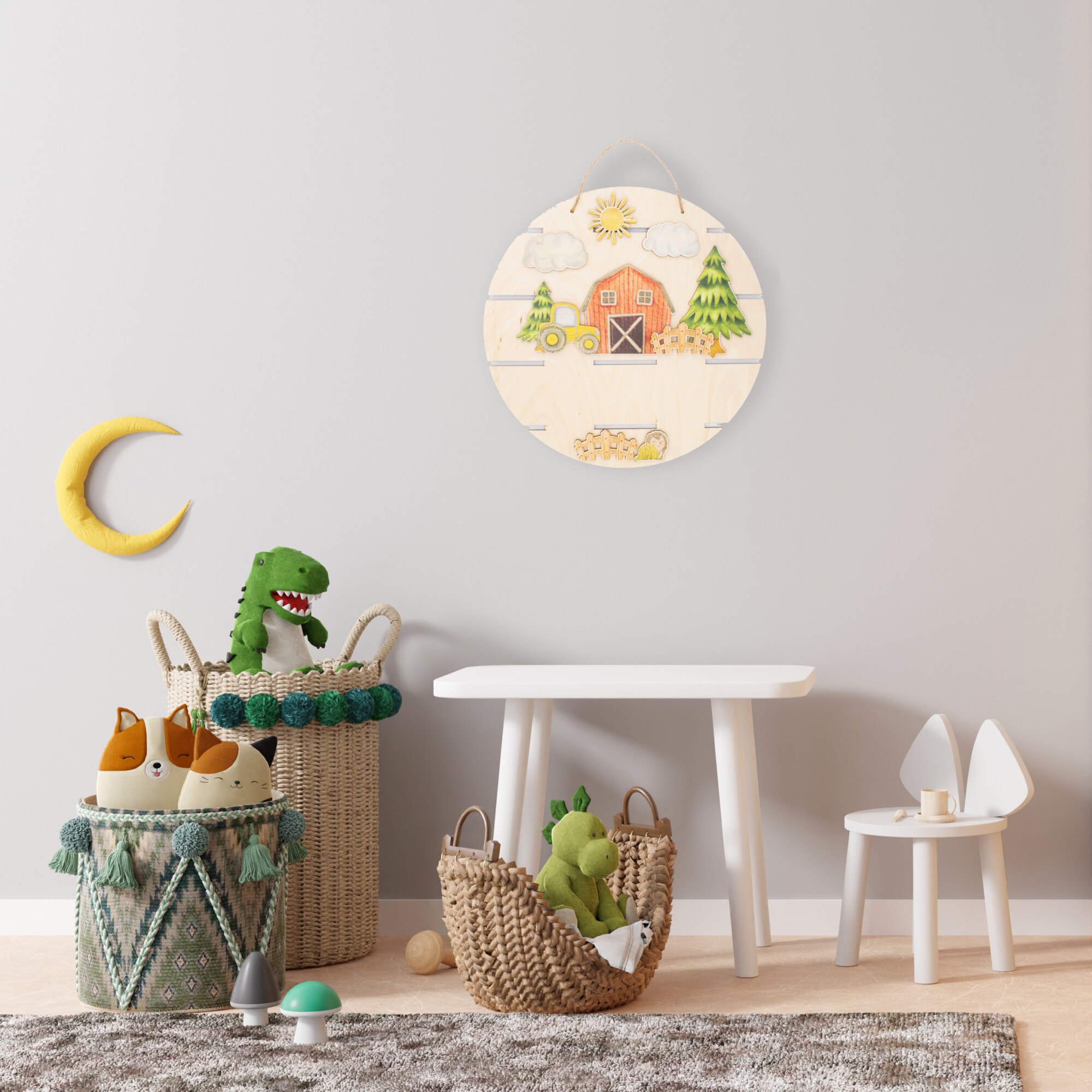 Decor pentru camera copil personalisabil, din lemn, cu motiv farm, 30 ...