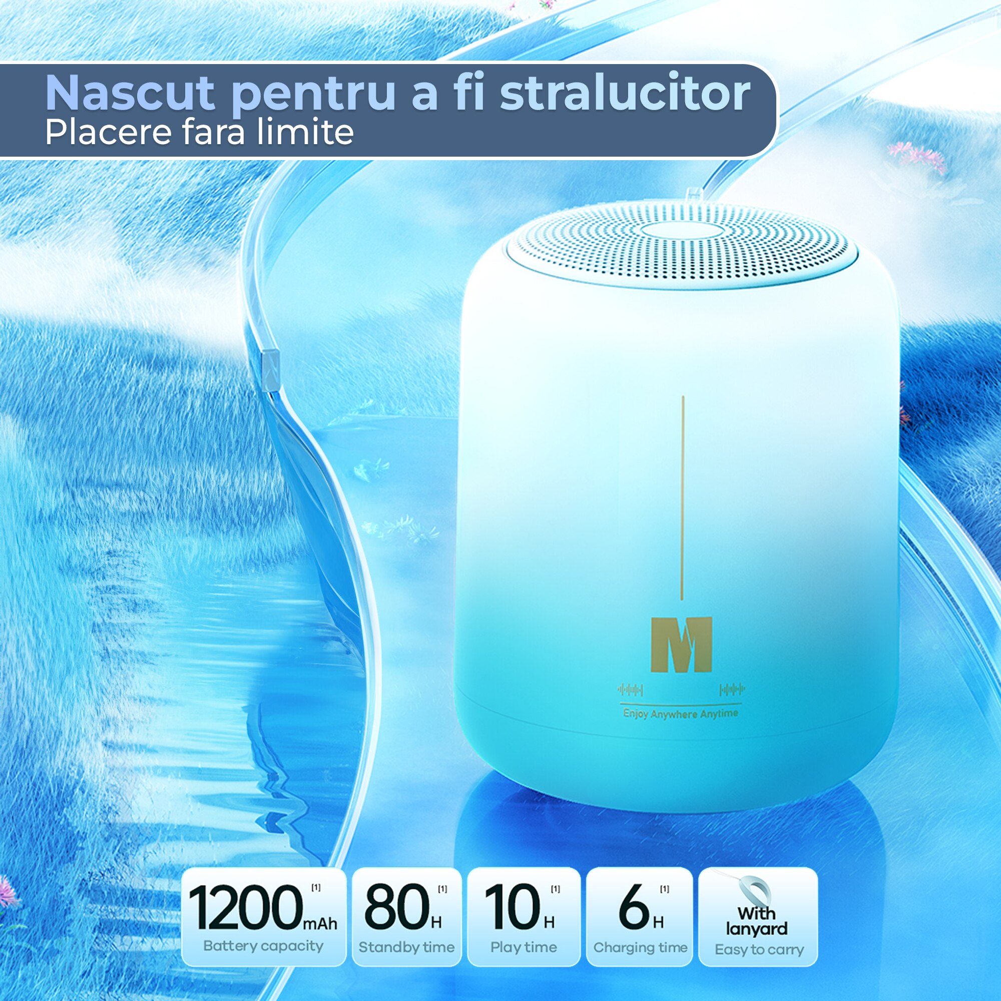 Boxa portabila cu lumini RGB, Bluetooth, Sunet surround 360, 1200mah ...