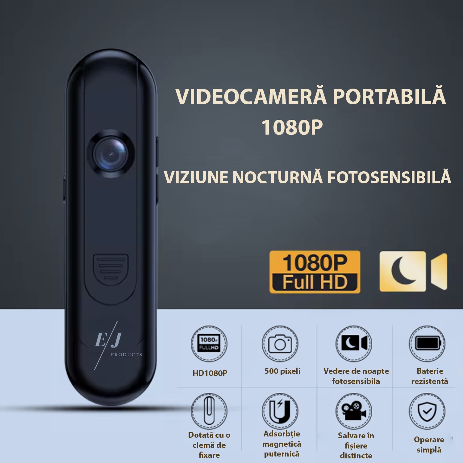 Camera video, EJ PRODUCTS, M2, 1080p, autonomie 2 ore, portabila, unghi ...