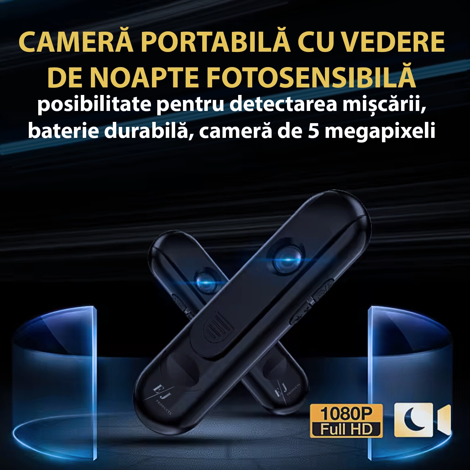 Camera video, EJ PRODUCTS, M2, 1080p, autonomie 2 ore, portabila, unghi ...