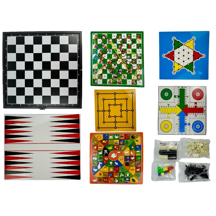 Set 8 in 1, Sah, Table, Dame, Dame chinezesti, Nine Men's Morris Game ...