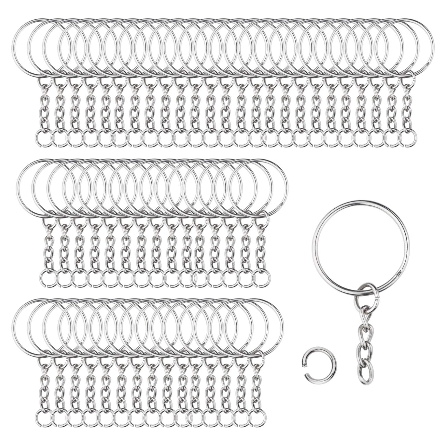 Set 100 de brelocuri cu lanturi si bucle deschise, MunDeir, Inox ...