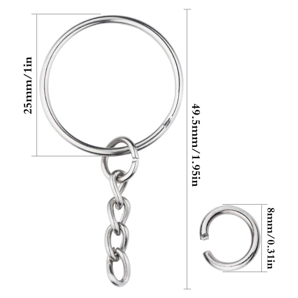 MunDeir, Kulcstartó készlet láncokkal és nyitott hurkokkal, Inox, ezüst ...