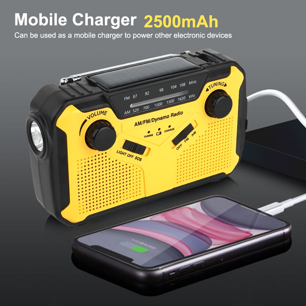 Radio de urgenta cu incarcare solara si manivela, JESWO®, 4 metode de ...