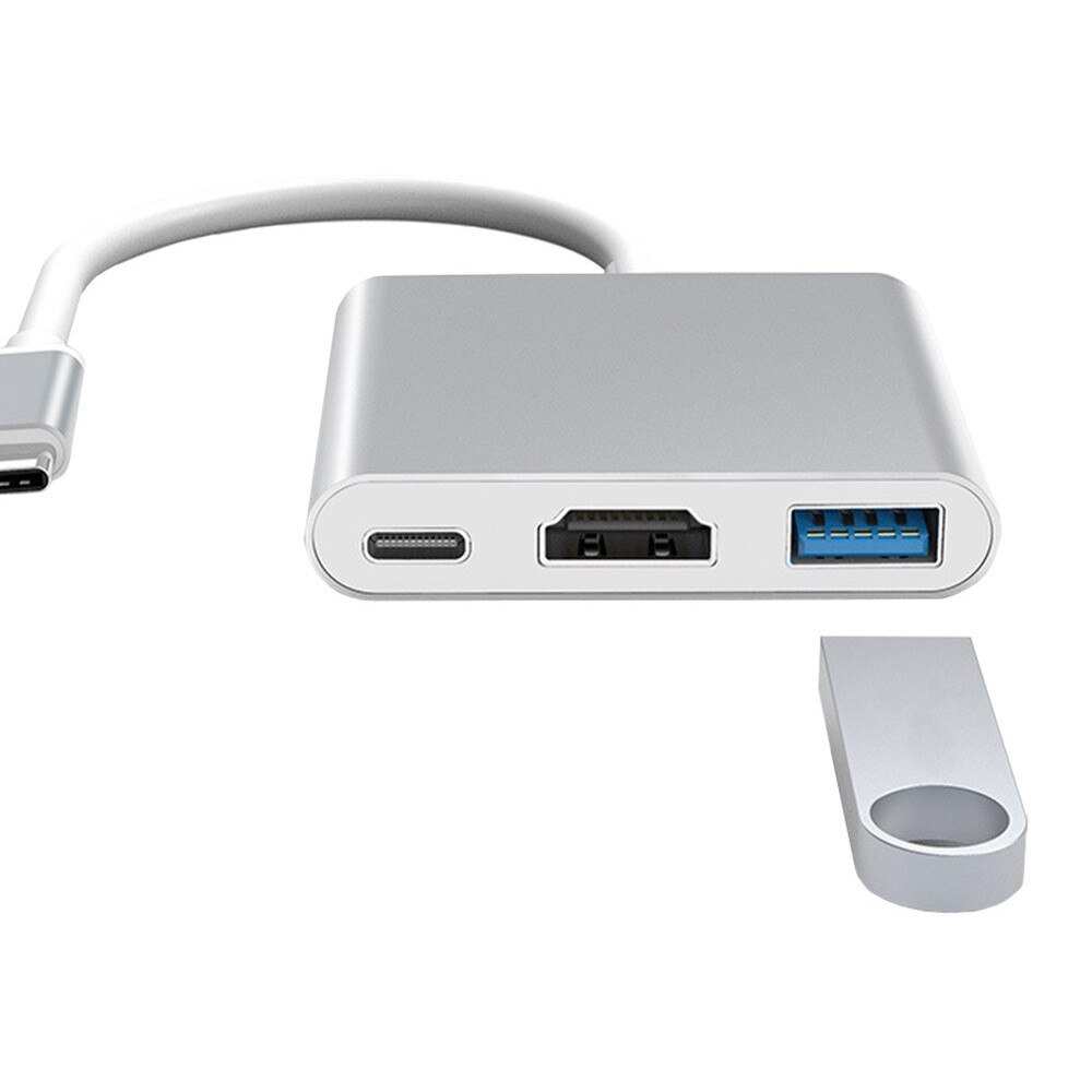 Adaptor multiport, 3 in 1, HDMI 4K, USB 3.0, USB C, Alb, Dactylion ...