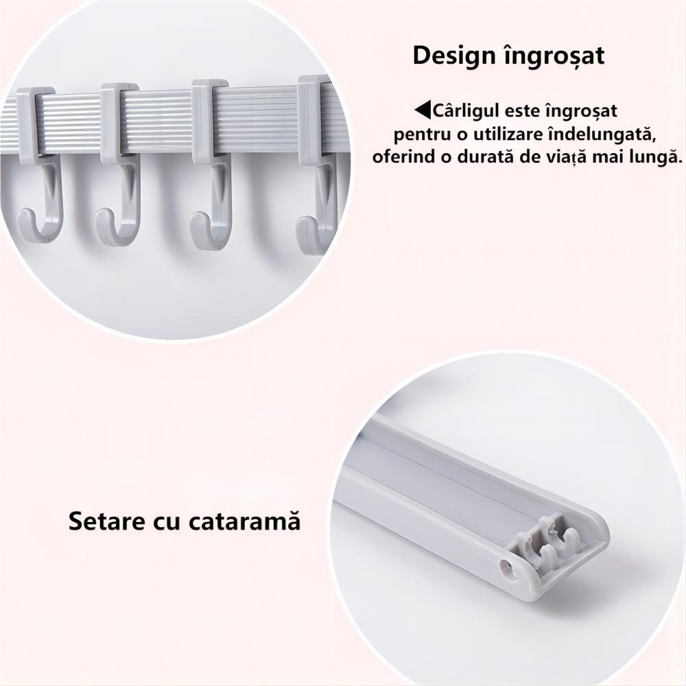 Cuier, Plastic, Adeziv, 6 Carlige, Gri - eMAG.ro