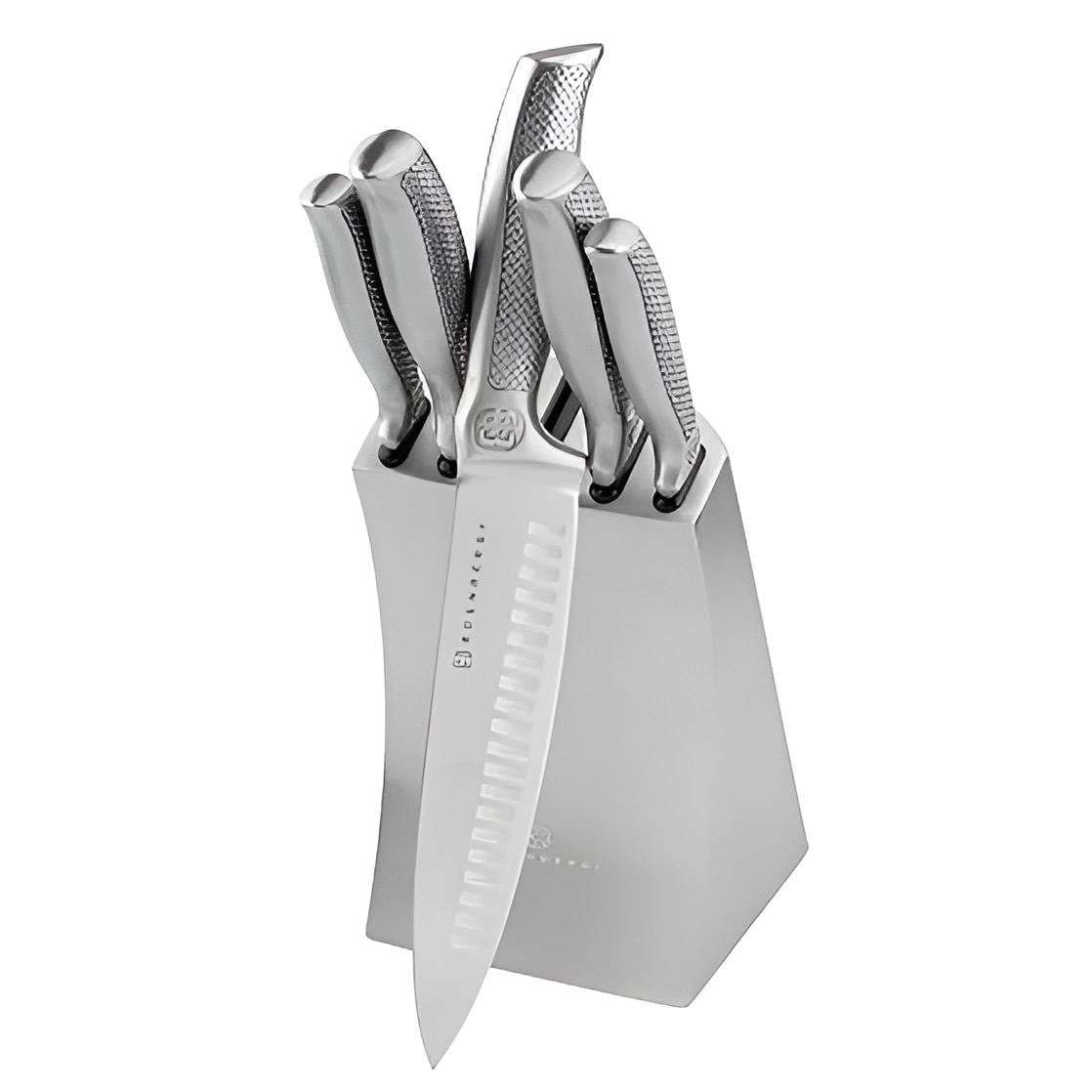 Set de cutite din inox si suport cu design modern, Argintiu, 5 cutite ...