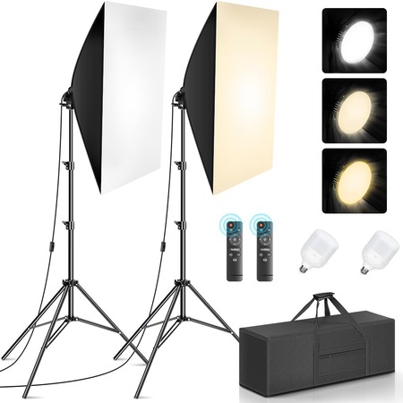 Set 2 lampi softbox cu husa si bec, 2 x 150W, 50 X 70 cm, 2 kg, 6500k ...