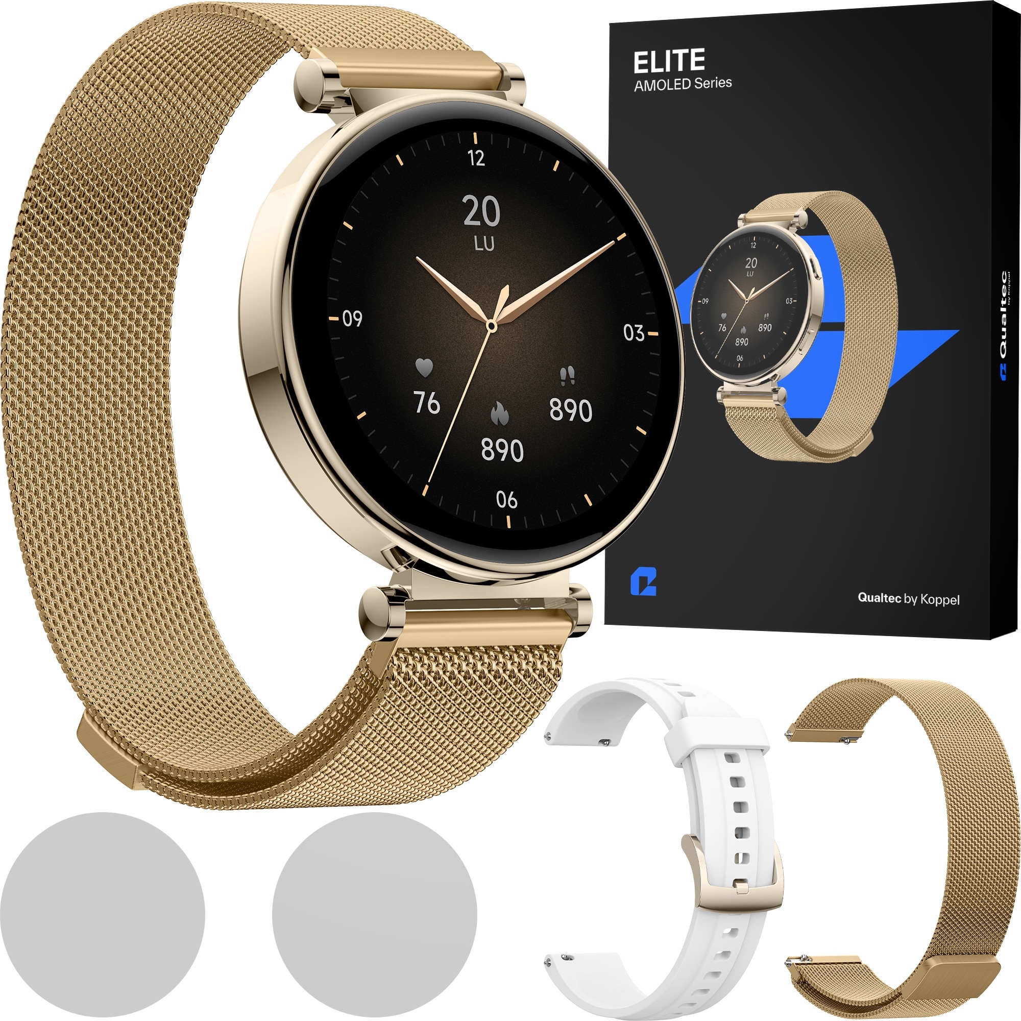 Ceas smartwatch dama, Qualtec by Koppel®, ecran rotund AMOLED 1.32 ...