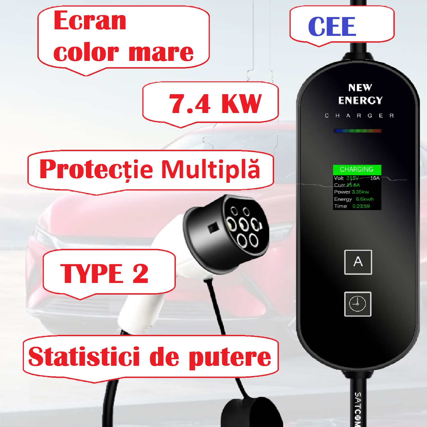 Statie de incarcare portabila pentru autovehicule electrice 8A-32A ...