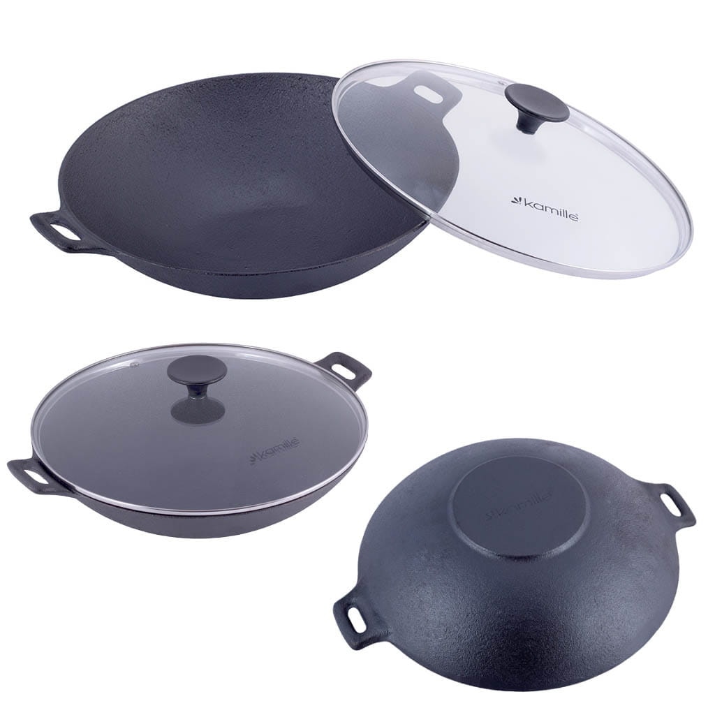 Wok din fonta cu capac, Kamille, KM 4814V, 30 cm, pentru inductie - eMAG.ro