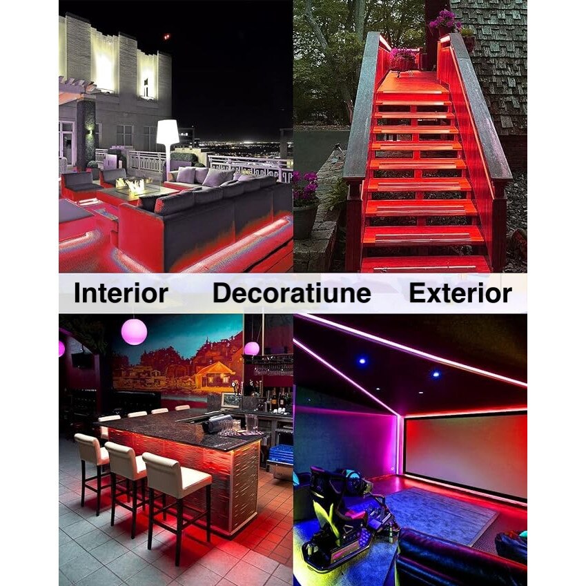 Banda Neon cu Led Rosu Inchis, Interior/Exterior, Rezistenta la Apa ...