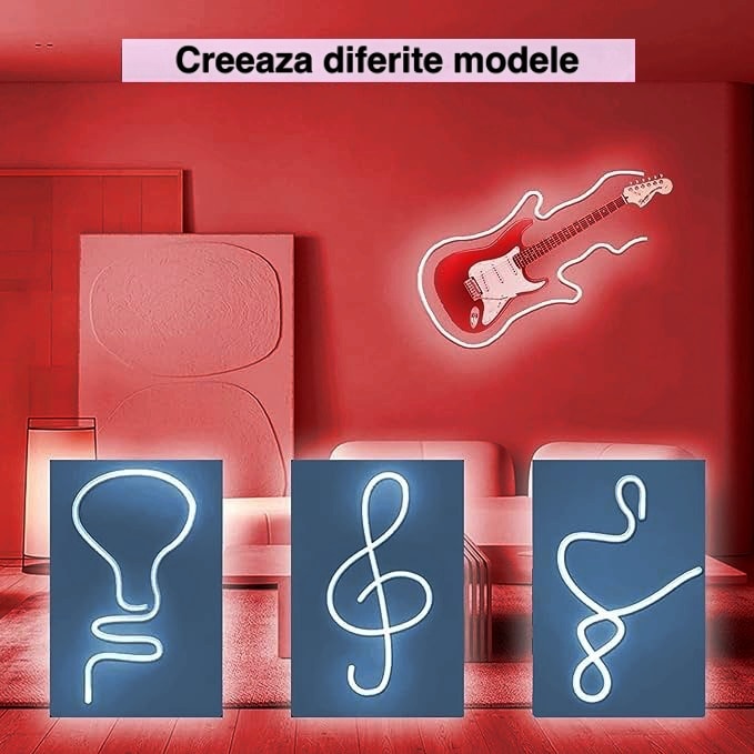 Banda Neon cu Led Rosu Inchis, Interior/Exterior, Rezistenta la Apa ...