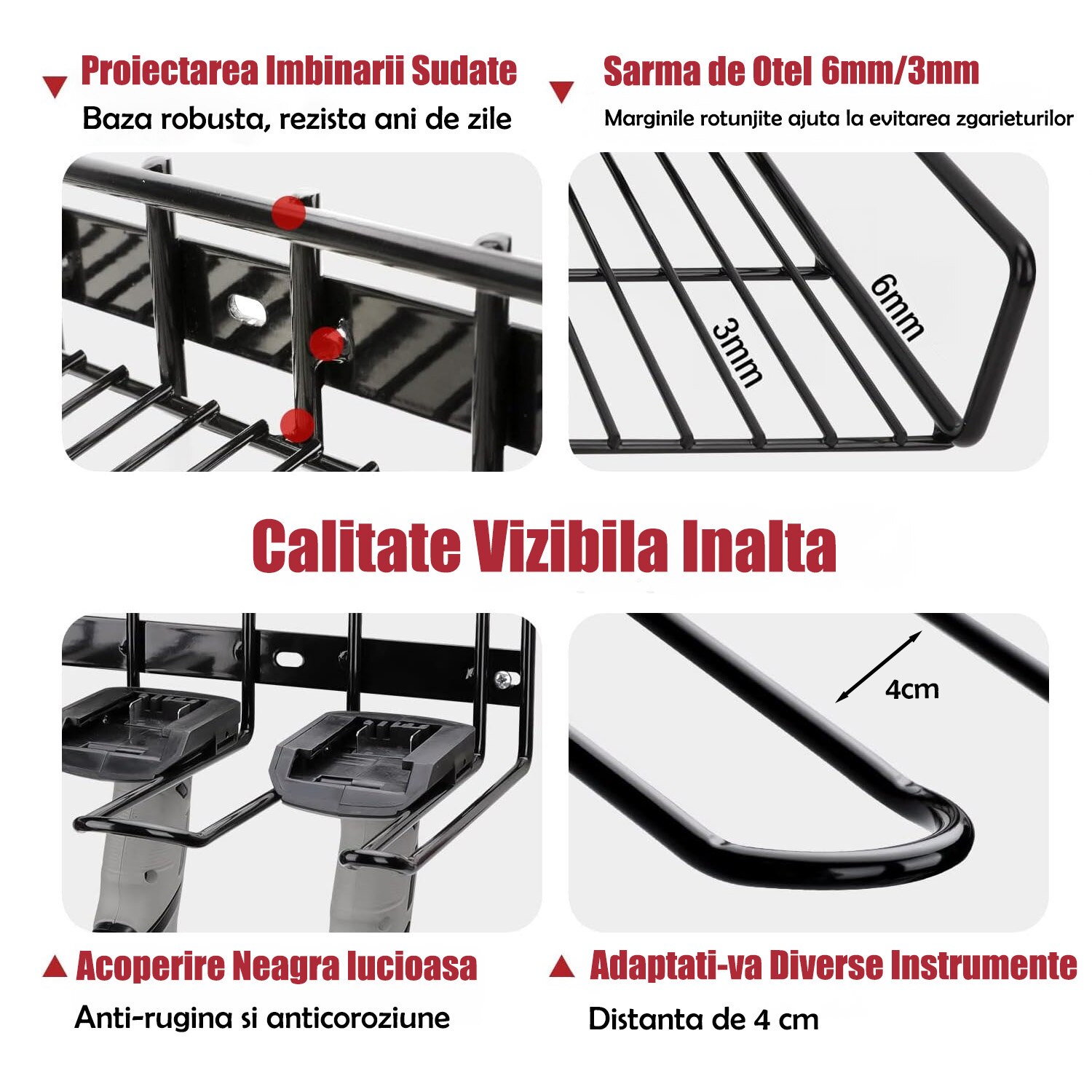 Set 2 Rafturi pentru Scule, BYONDSELF®, Metal, 42CM, Negru - eMAG.ro