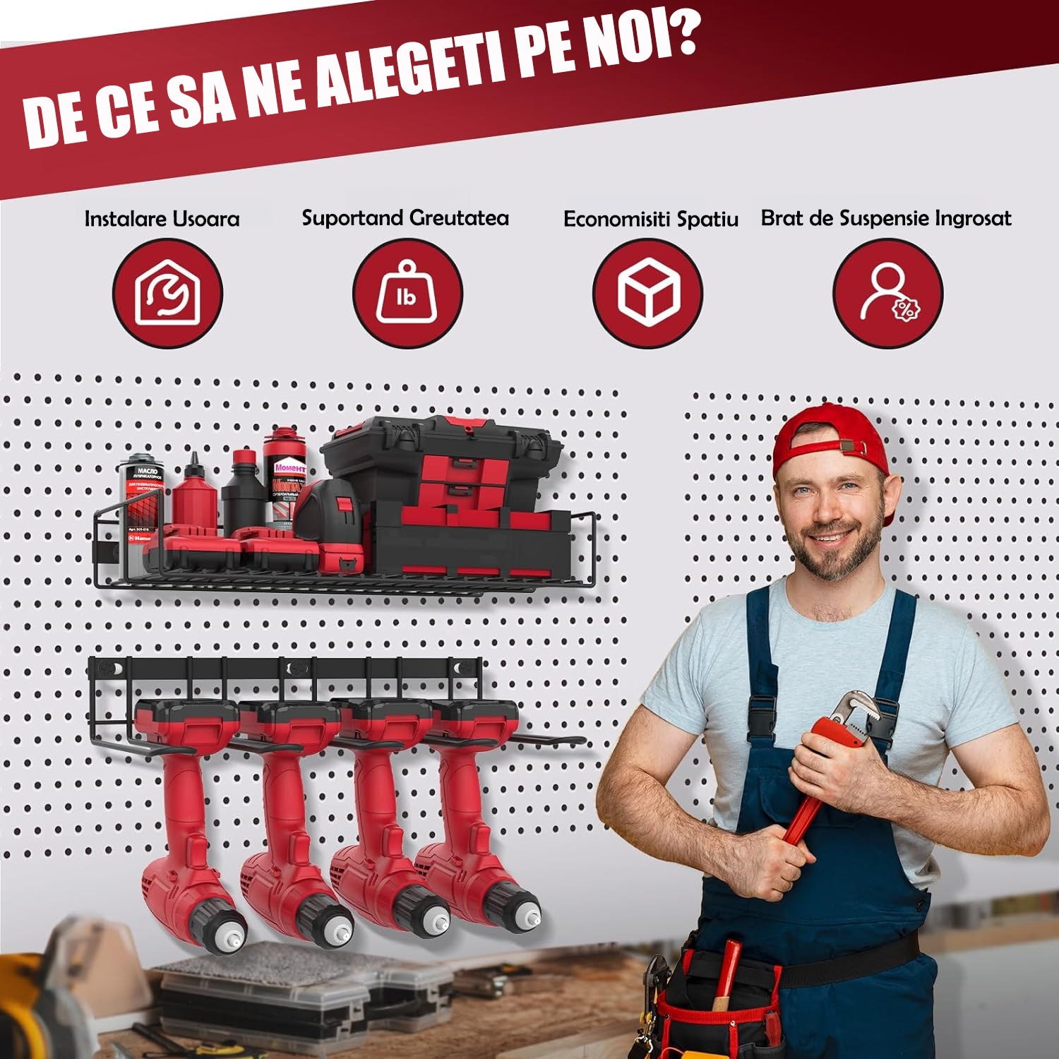 Set 2 Rafturi pentru Scule, BYONDSELF®, Metal, 42CM, Negru - eMAG.ro