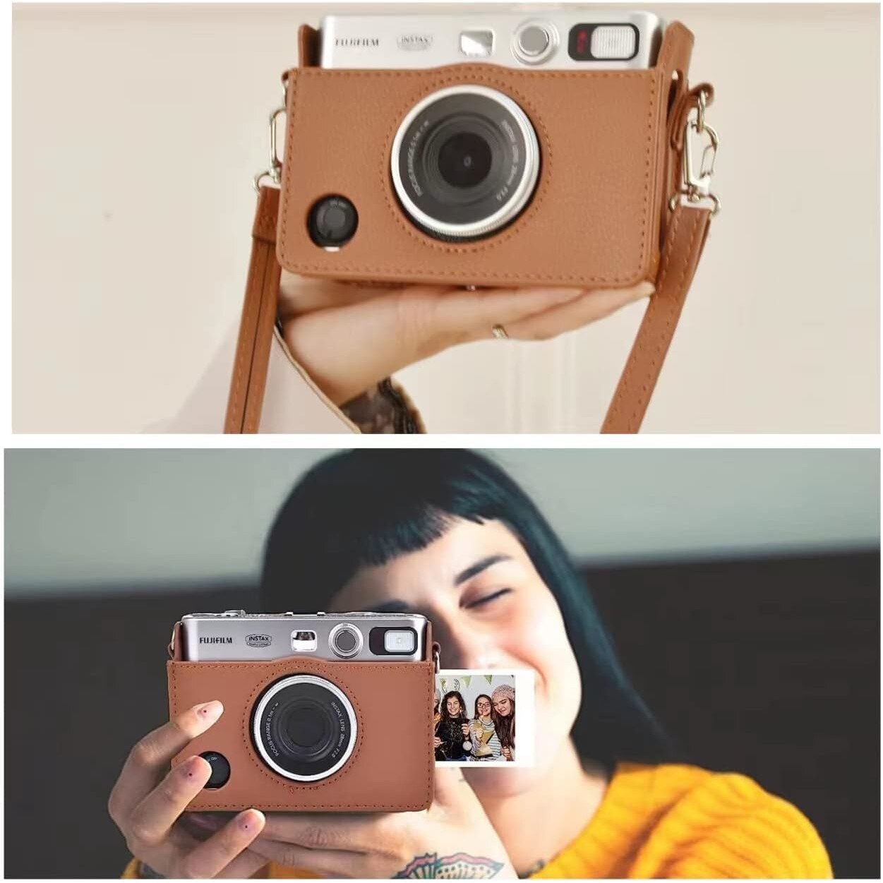 Husa pentru Fuji Mini EVO, Lycenxi, Piele ecologica, Maro - eMAG.ro